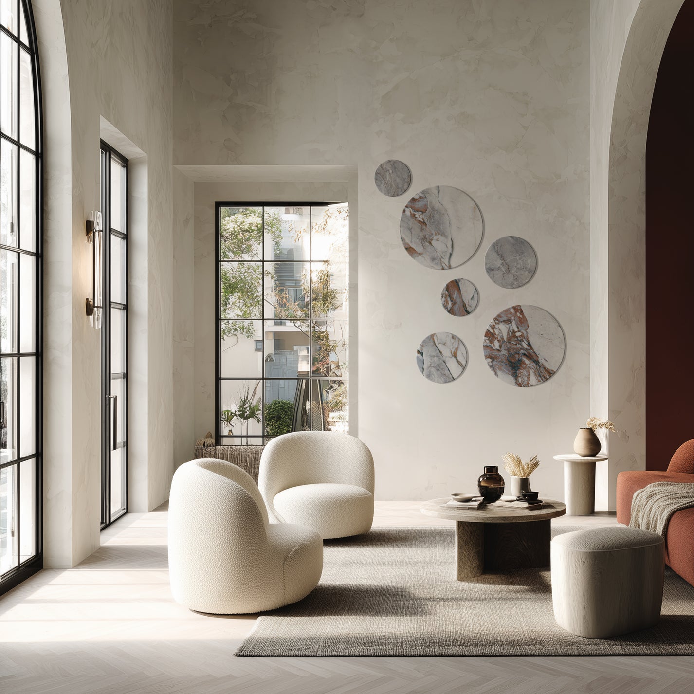 Warm Shadow _ Round Marble Wall Art Panels | Circle Wall Decor Set for ...