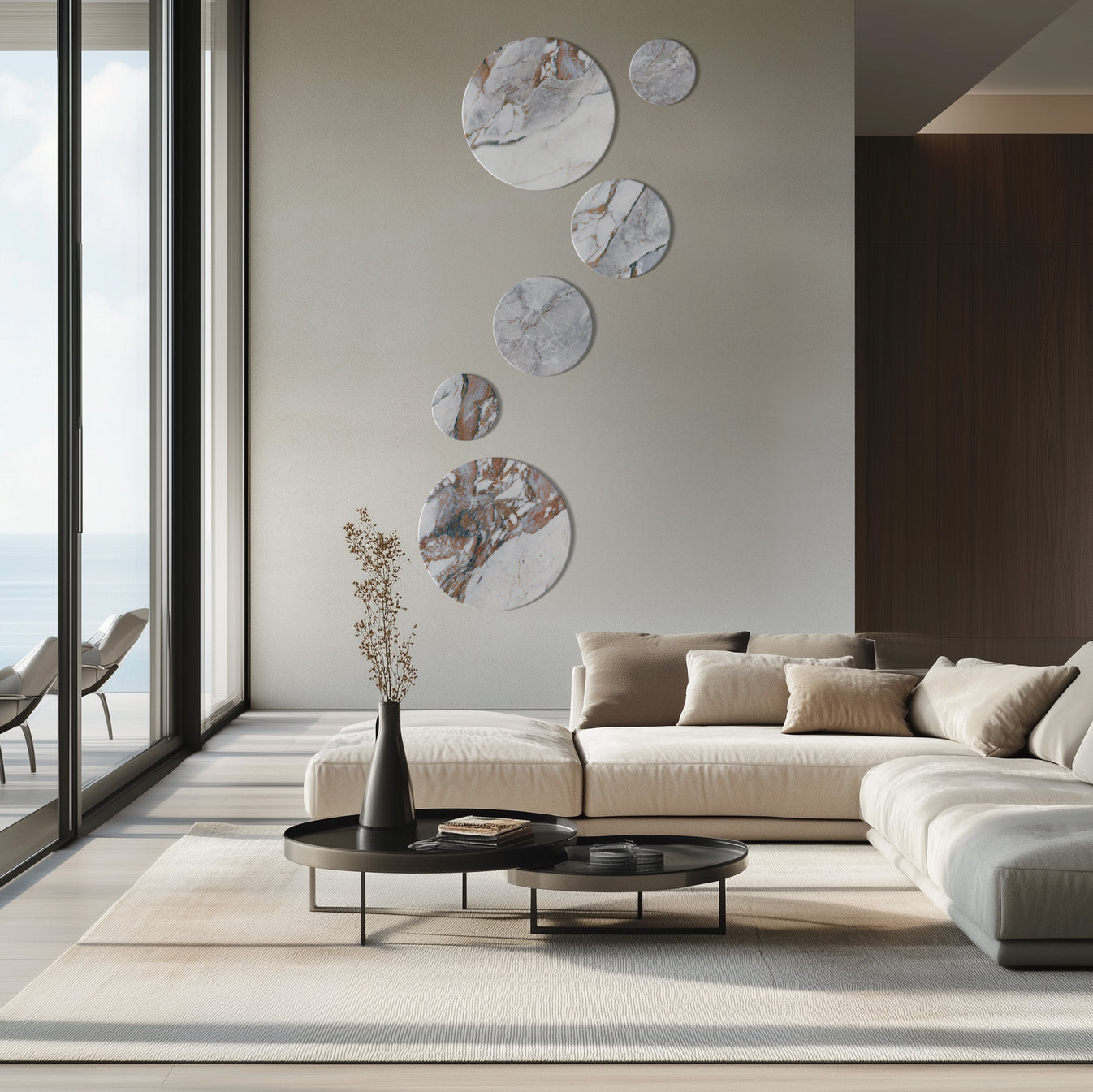Warm Shadow _ Round Marble Wall Art Panels | Circle Wall Decor Set for ...